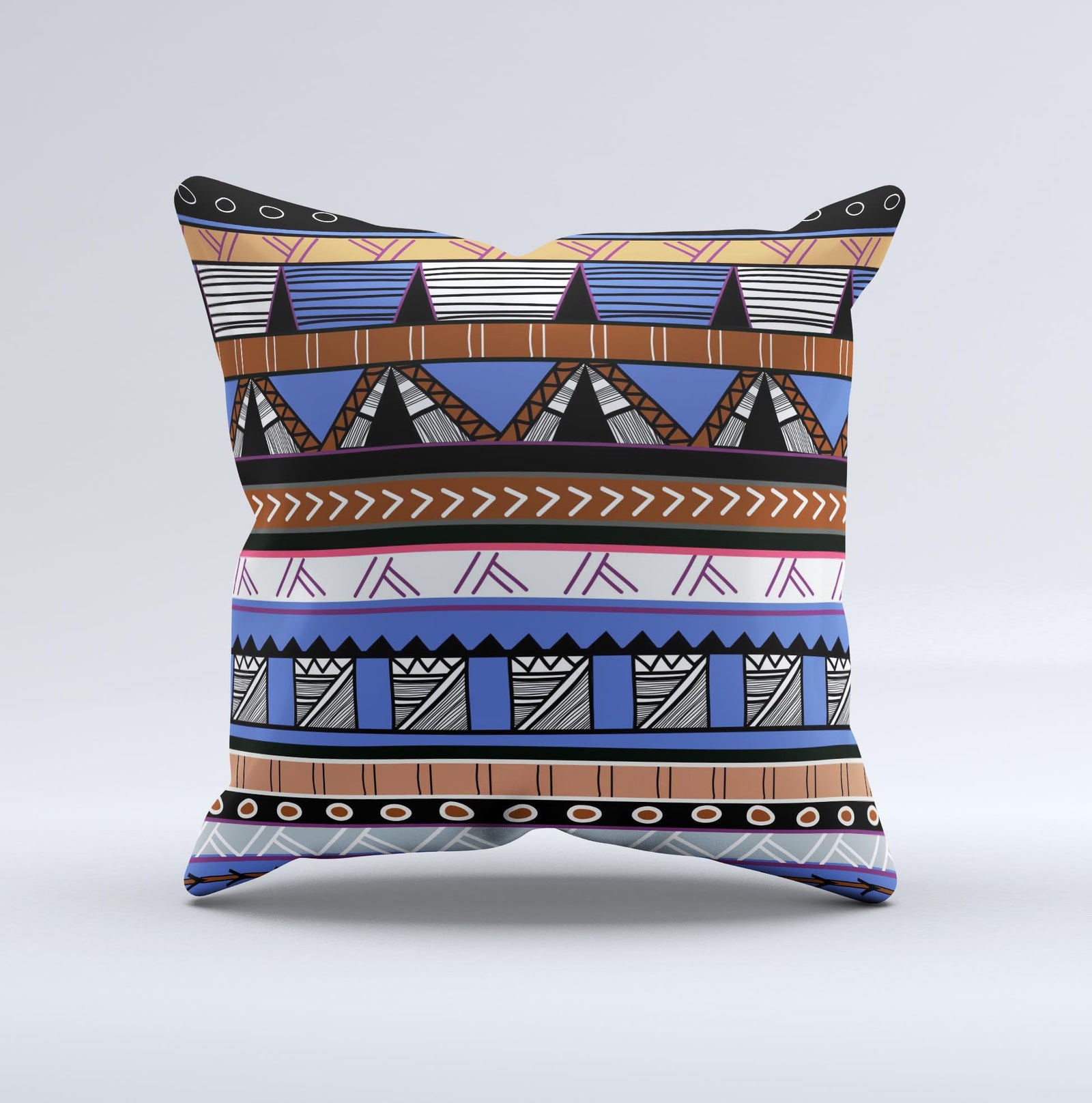Abstract Blue and Brown Shaped Aztec ink-Fuzed Decorative Throw Pillow ...