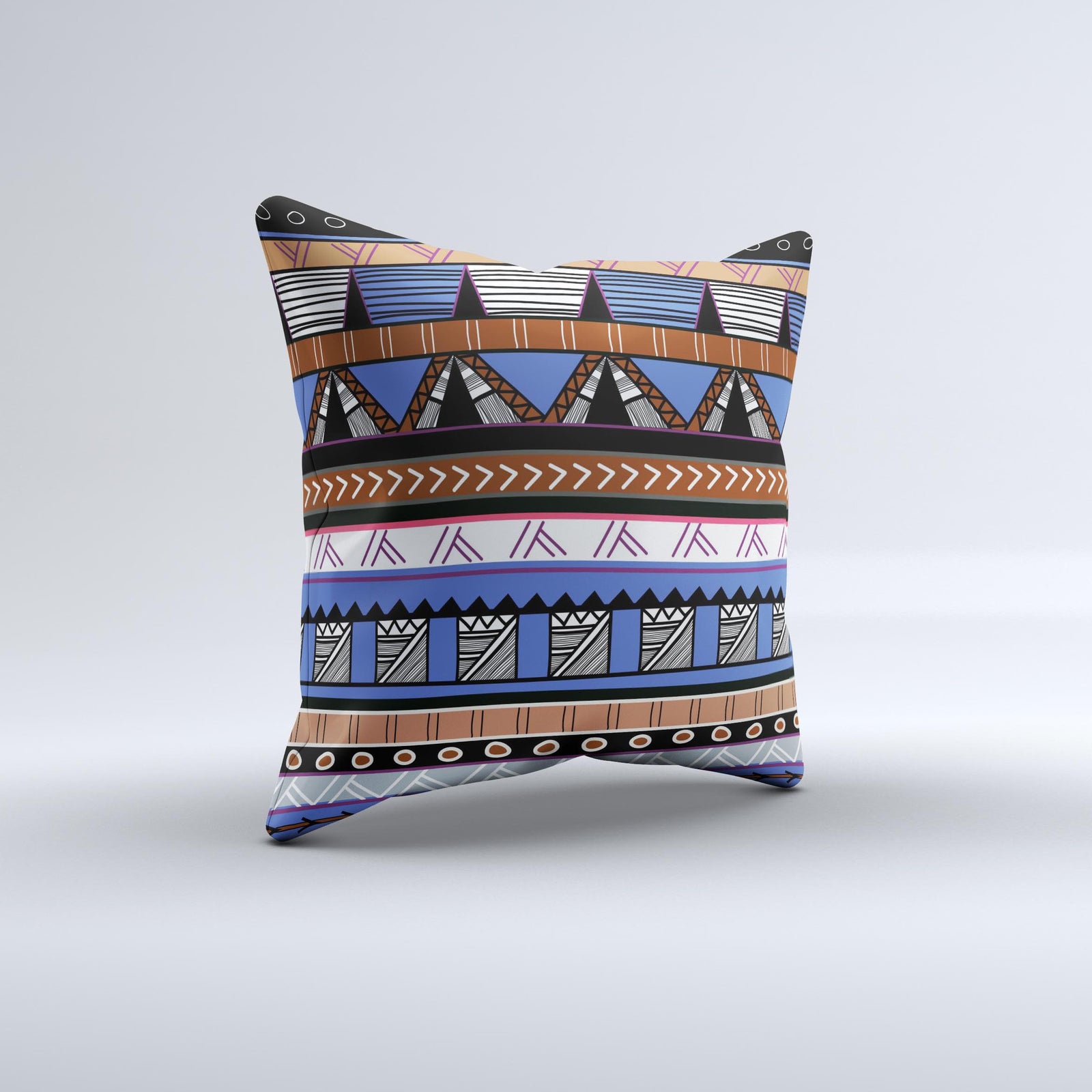 Abstract Blue and Brown Shaped Aztec ink-Fuzed Decorative Throw Pillow ...