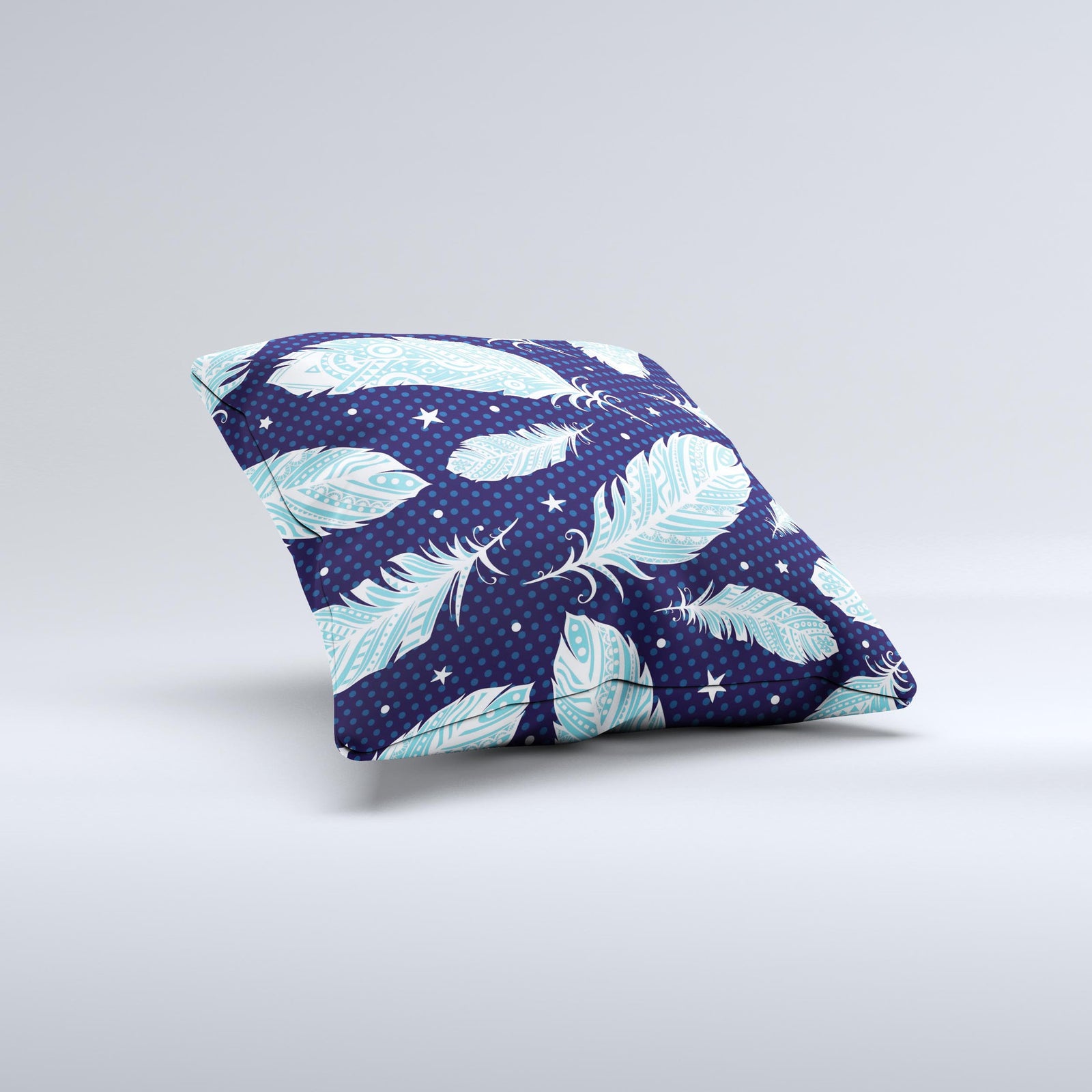 Blue Aztec Feathers and Stars ink-Fuzed Decorative Throw Pillow ...