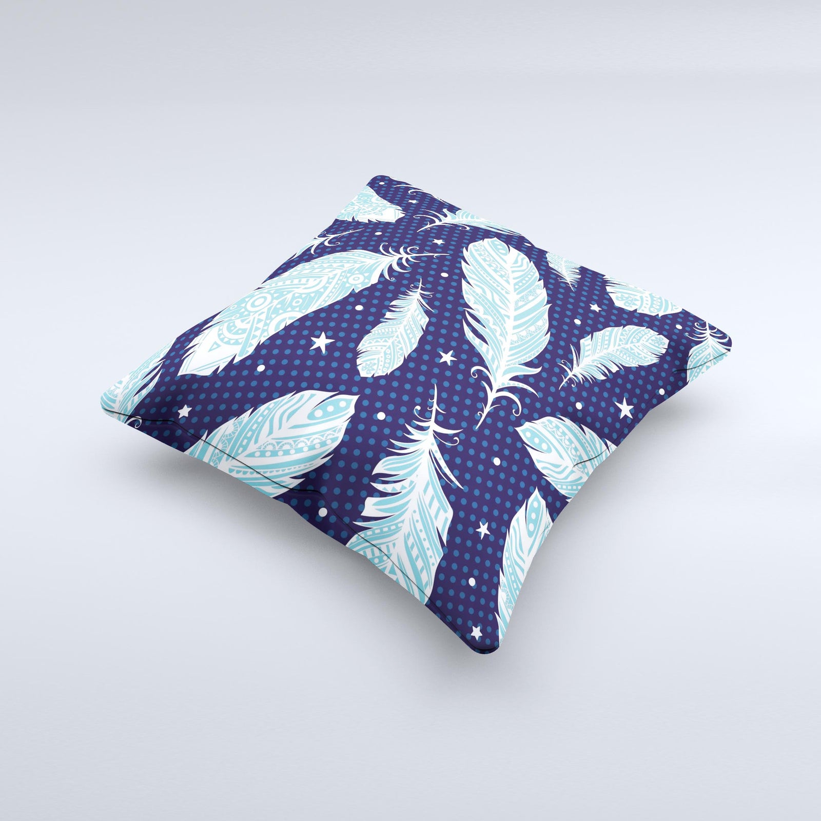 Blue Aztec Feathers and Stars ink-Fuzed Decorative Throw Pillow ...