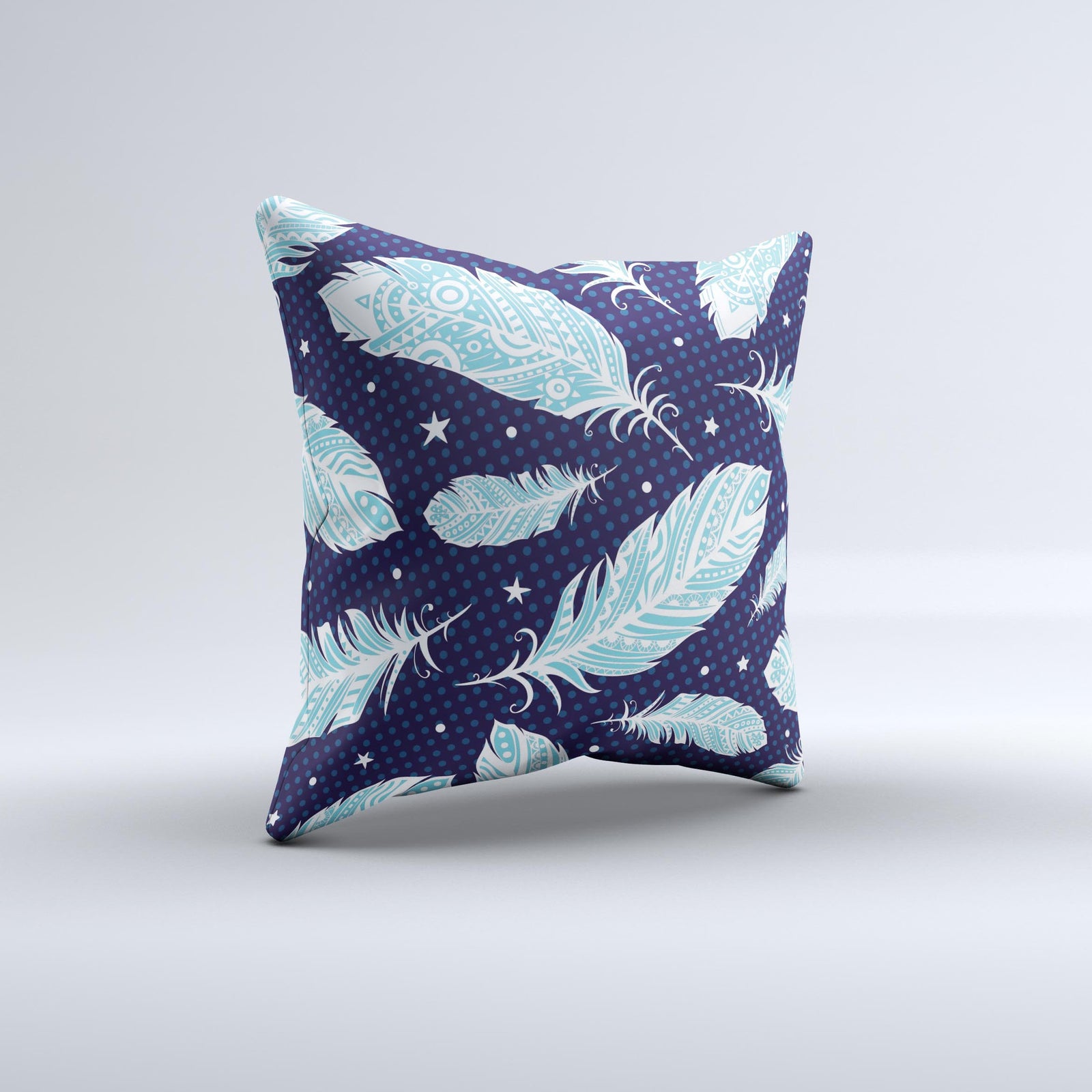 Blue Aztec Feathers and Stars ink-Fuzed Decorative Throw Pillow ...