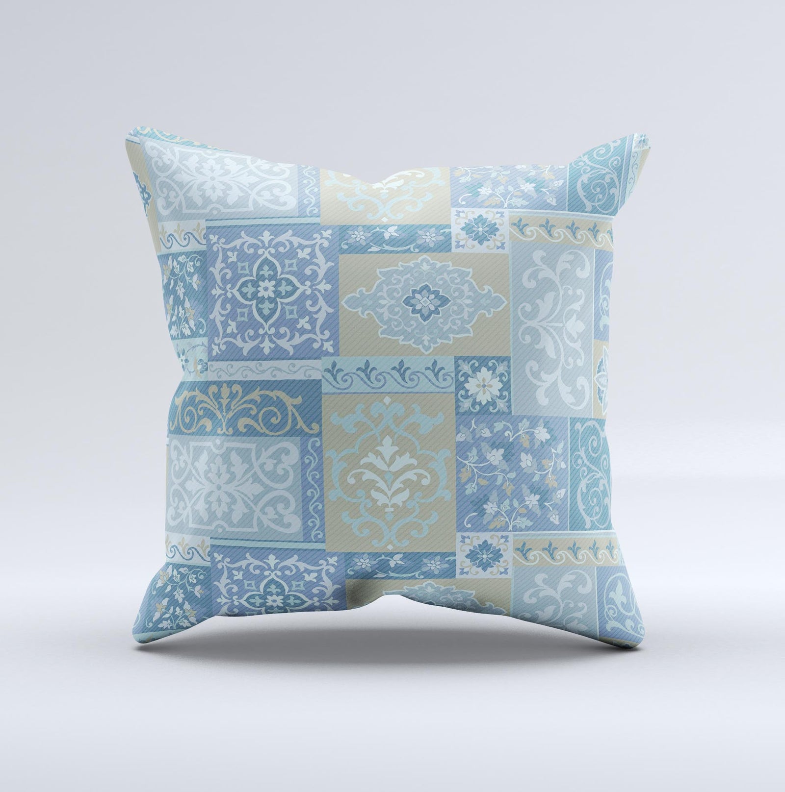 Blue Patched Paisley Pattern ink-Fuzed Decorative Throw Pillow ...