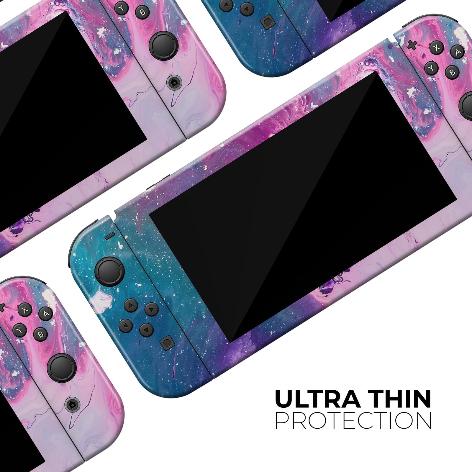 Blue & Pink Acrylic Abstract Paint - Skin Wrap Kit for Nintendo Switch ...