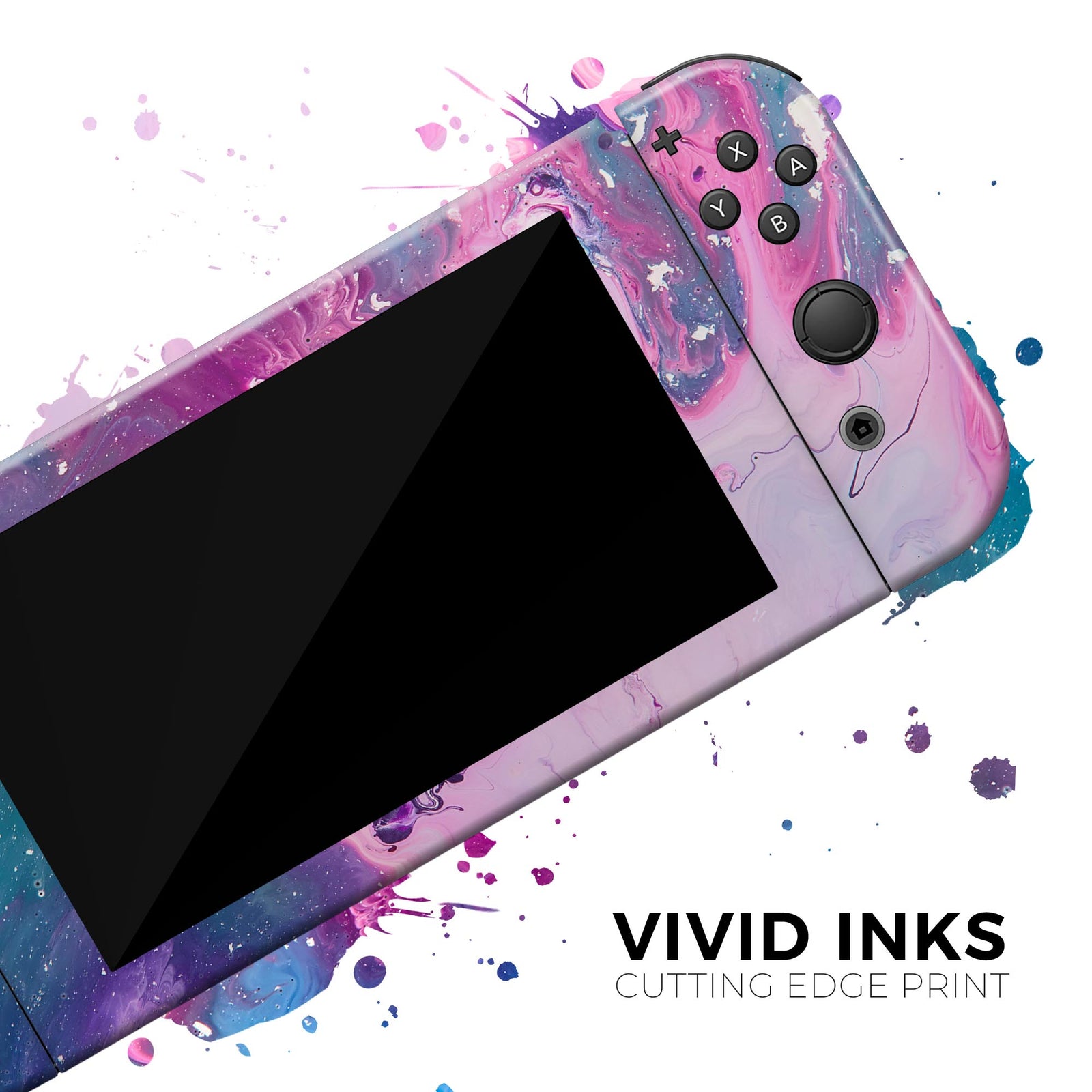 Blue & Pink Acrylic Abstract Paint - Skin Wrap Kit for Nintendo Switch ...