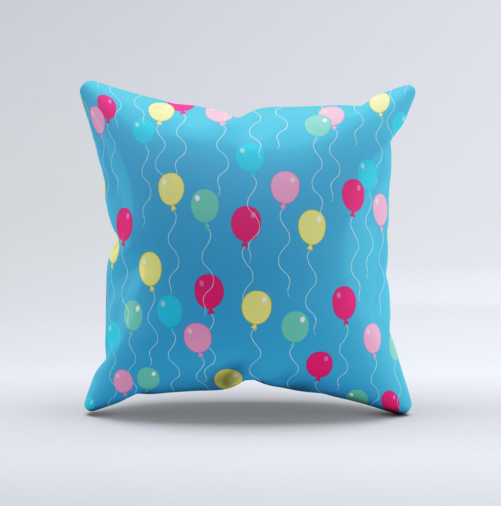 Blue With Colorful Flying Balloons Ink-Fuzed Decorative Throw Pillow ...