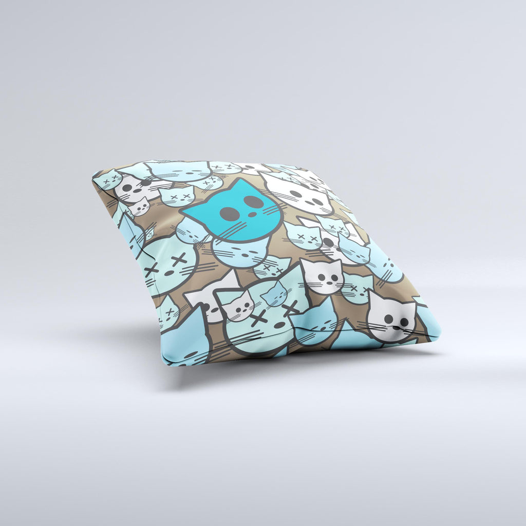 Blue and Pink Vector Faced Cats Ink-Fuzed Decorative Throw Pillow ...