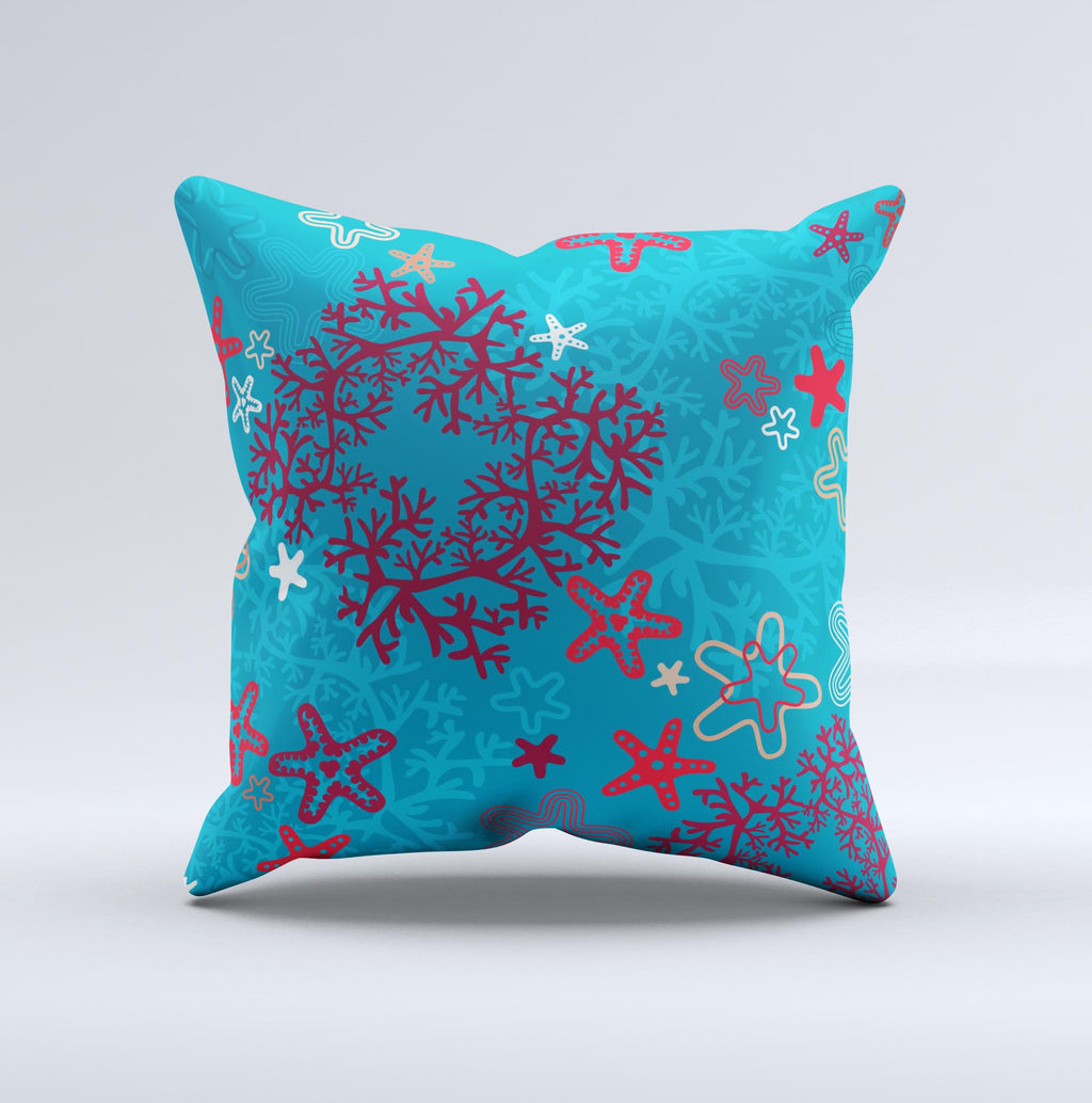 Colorful Blue and Red Starfish Shapes ink-Fuzed Decorative Throw Pillo ...