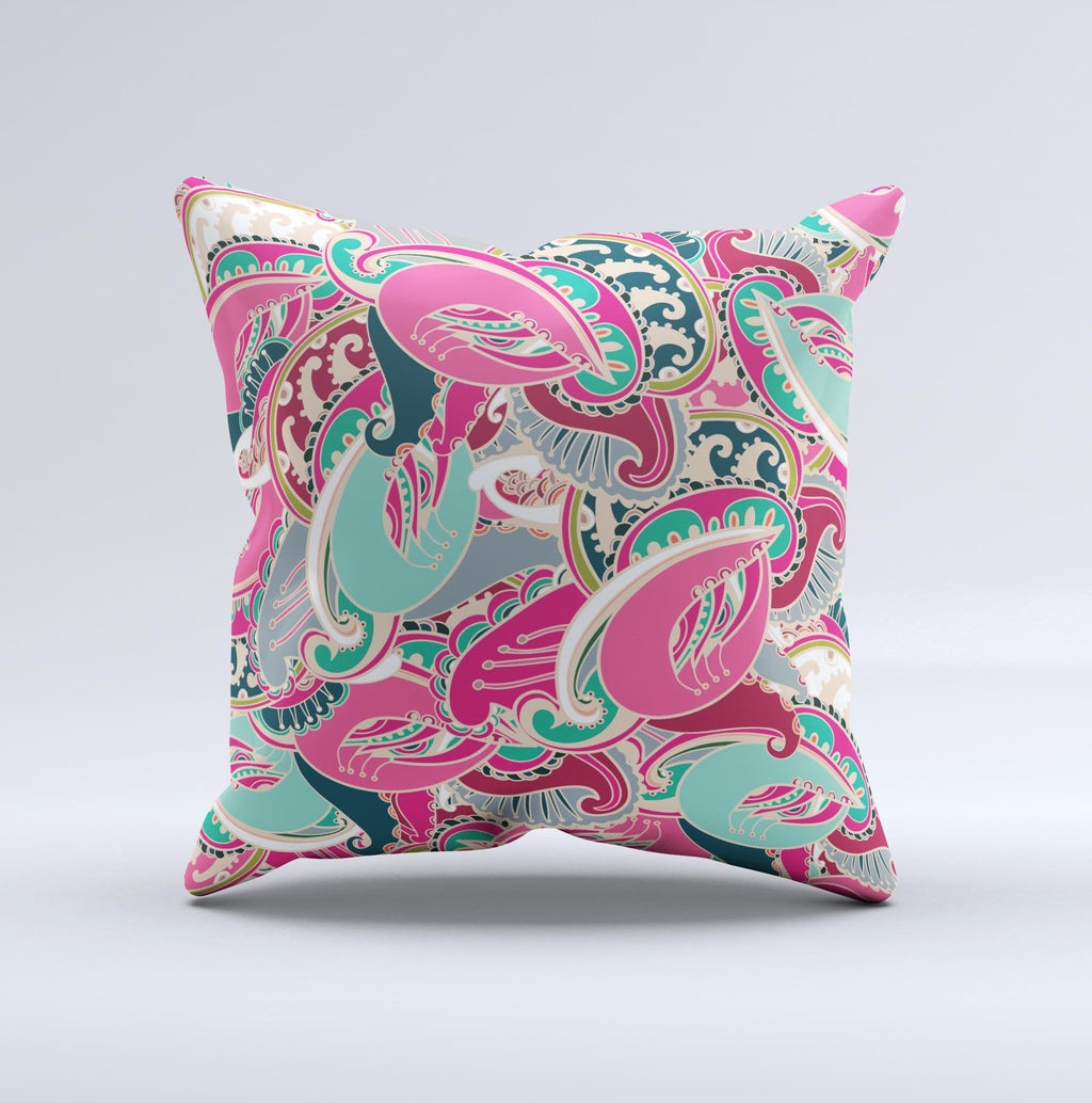 Colorful Pink & Teal Seamless Paisley ink-Fuzed Decorative Throw Pillo ...