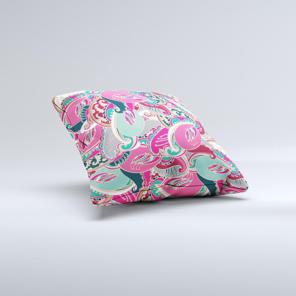 Colorful Pink & Teal Seamless Paisley ink-Fuzed Decorative Throw Pillo ...