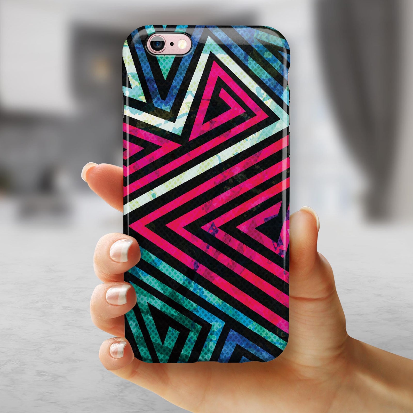 Grungy Neon Triangular Zig Zag Shapes iPhone 6/6s or 6/6s Plus 2-Piece ...