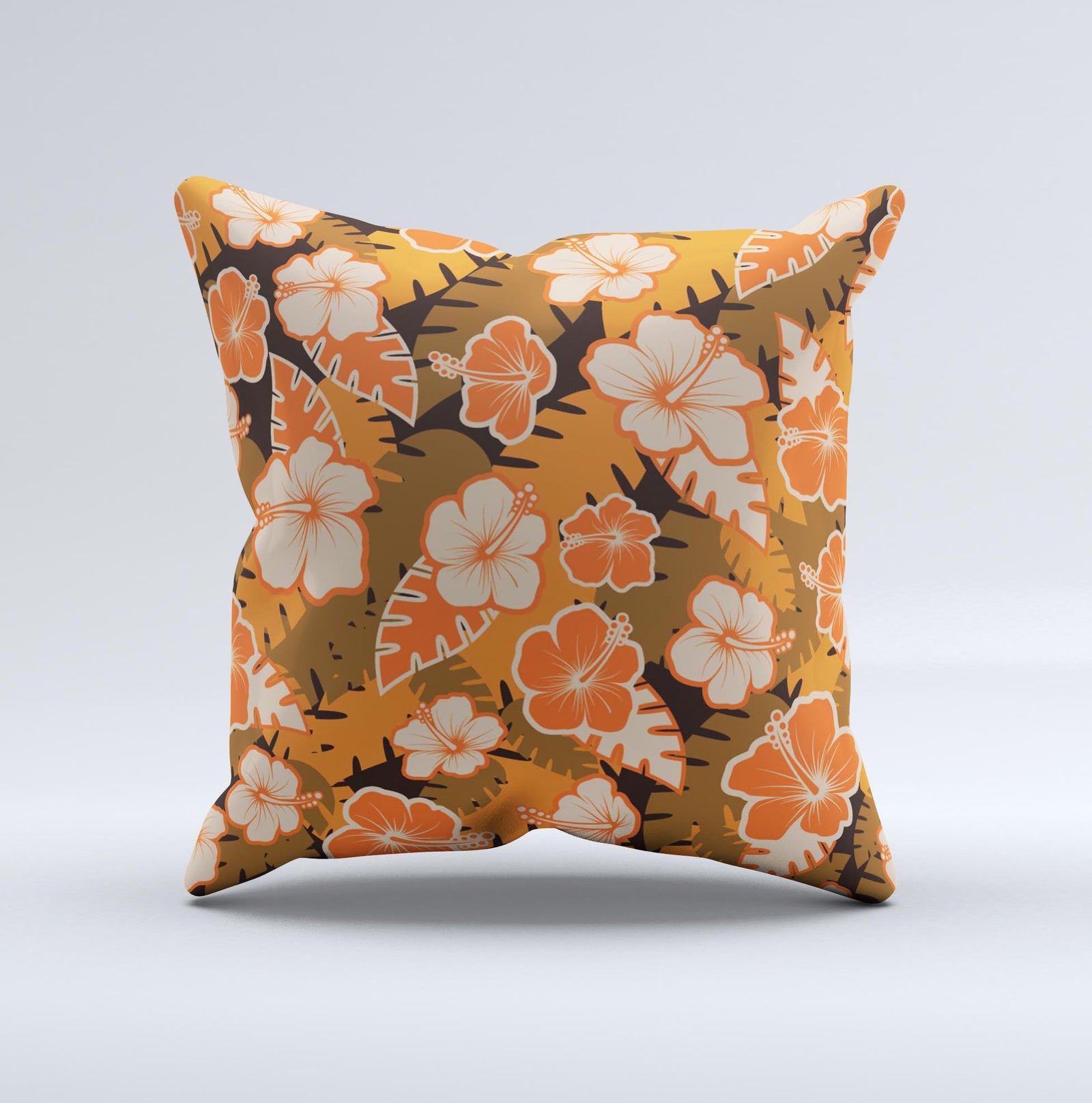Orange & Black Hawaiian Floral Pattern V4 Ink-Fuzed Decorative Throw P ...