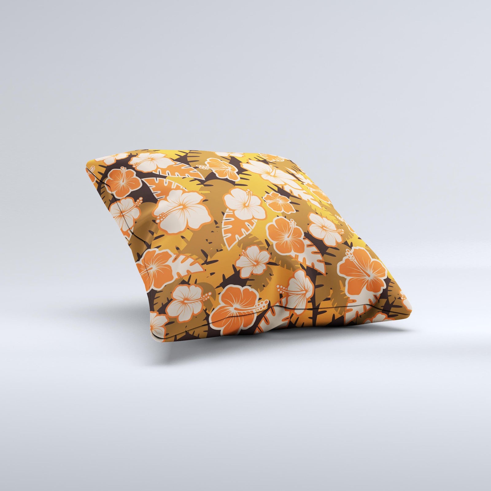 Orange & Black Hawaiian Floral Pattern V4 Ink-Fuzed Decorative Throw P ...