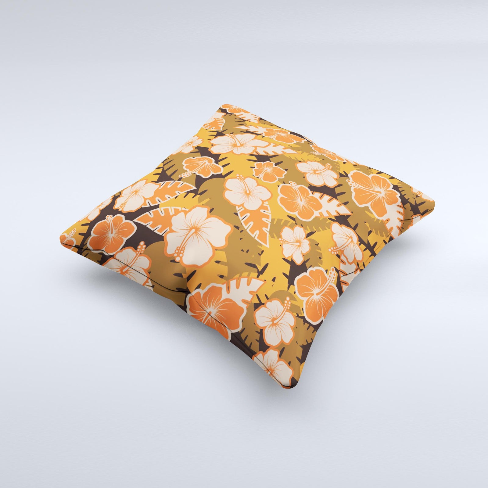 Orange & Black Hawaiian Floral Pattern V4 Ink-Fuzed Decorative Throw P ...