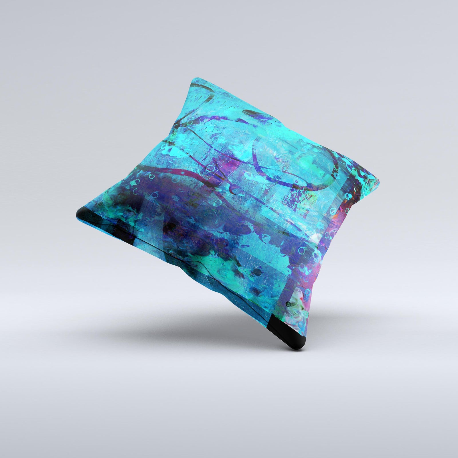 Abstract Blue Vibrant Colored Art Ink-Fuzed Decorative Throw Pillow ...