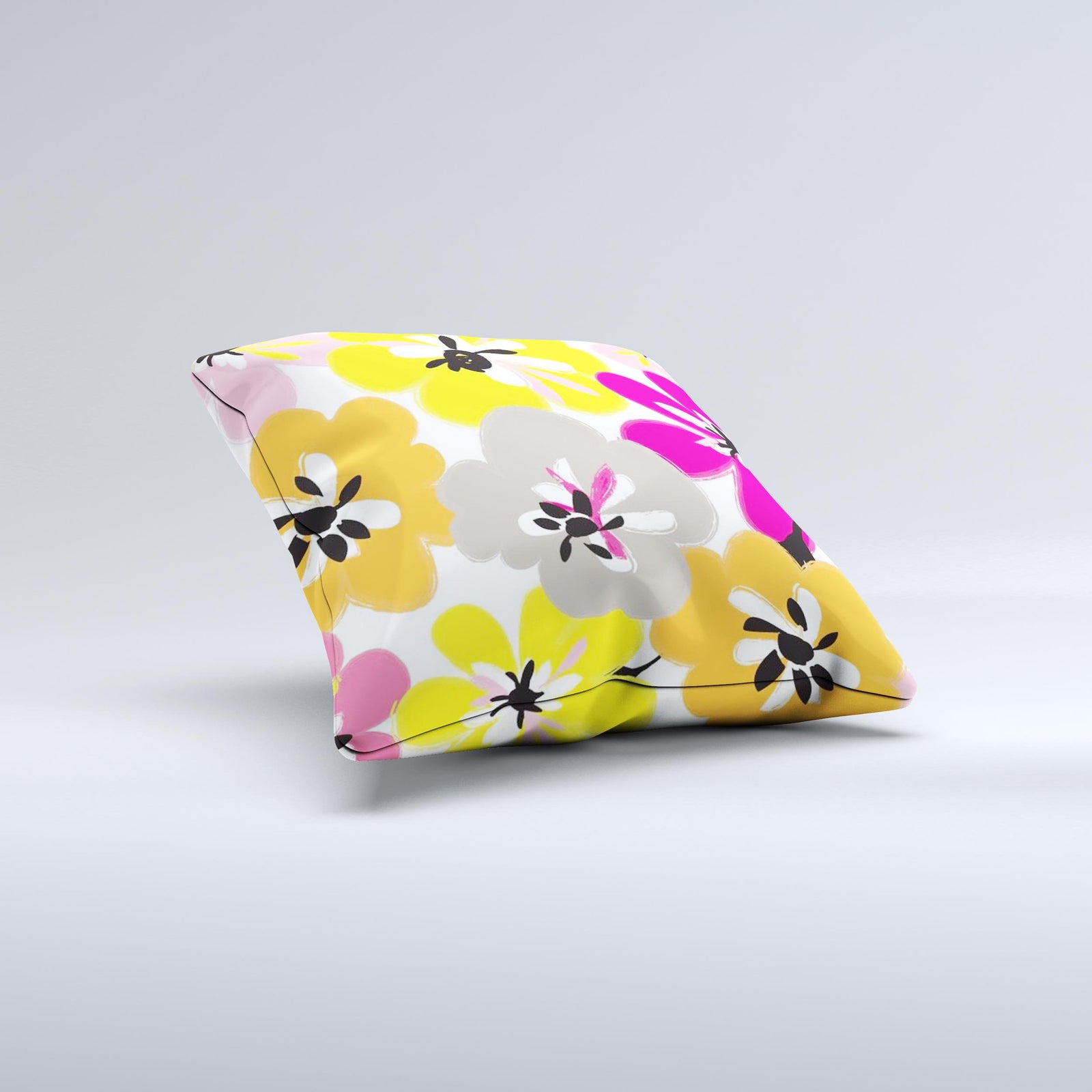 Bright Summer Brushed Flowers Ink-Fuzed Decorative Throw Pillow ...