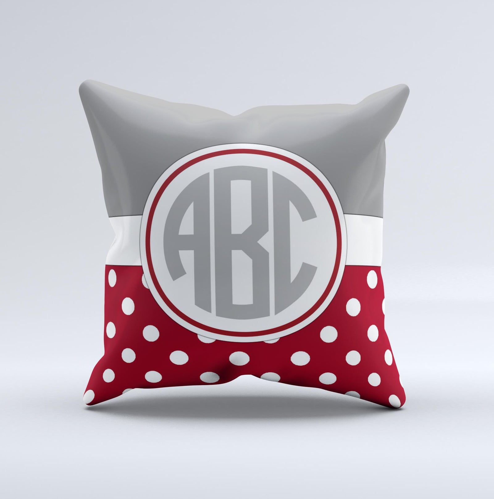 Dark Red & White Polka Dot Monogram Ink-Fuzed Decorative Throw Pillow ...