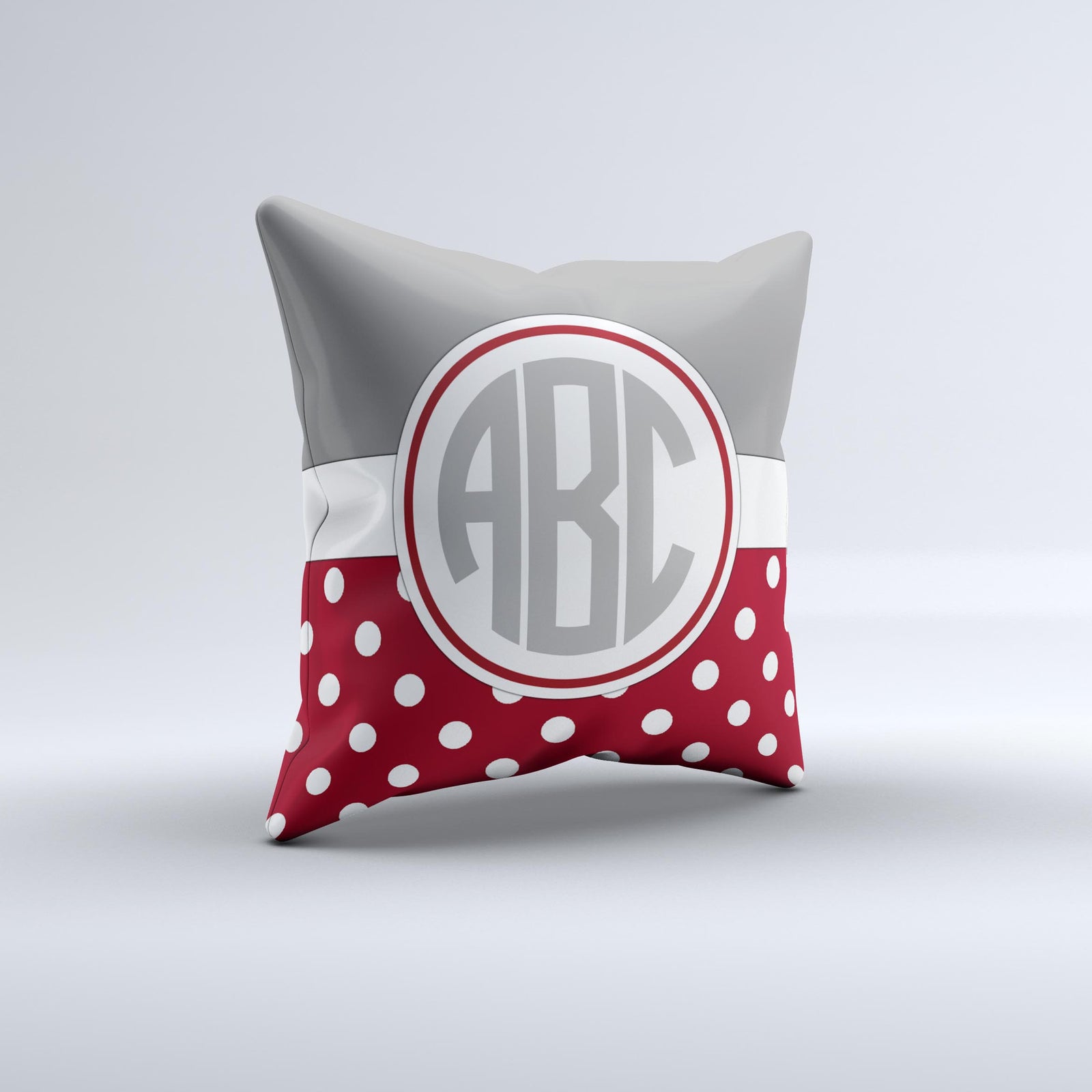 Dark Red & White Polka Dot Monogram Ink-Fuzed Decorative Throw Pillow ...