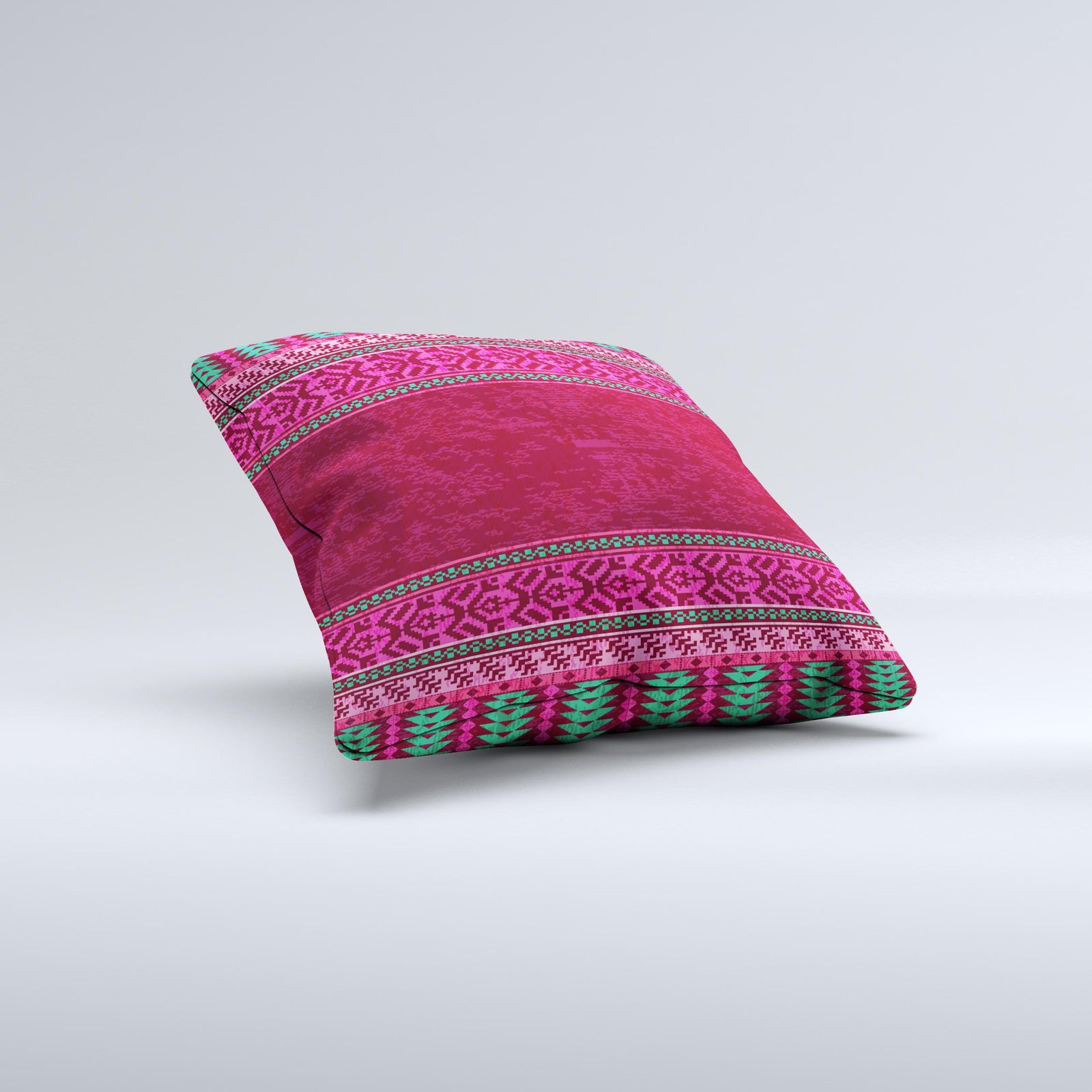 Glowing Green & Pink Ethnic Aztec Pattern Ink-Fuzed Decorative Throw P ...