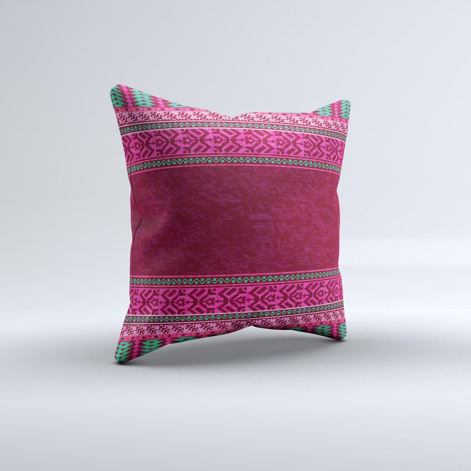 Glowing Green & Pink Ethnic Aztec Pattern Ink-Fuzed Decorative Throw P ...