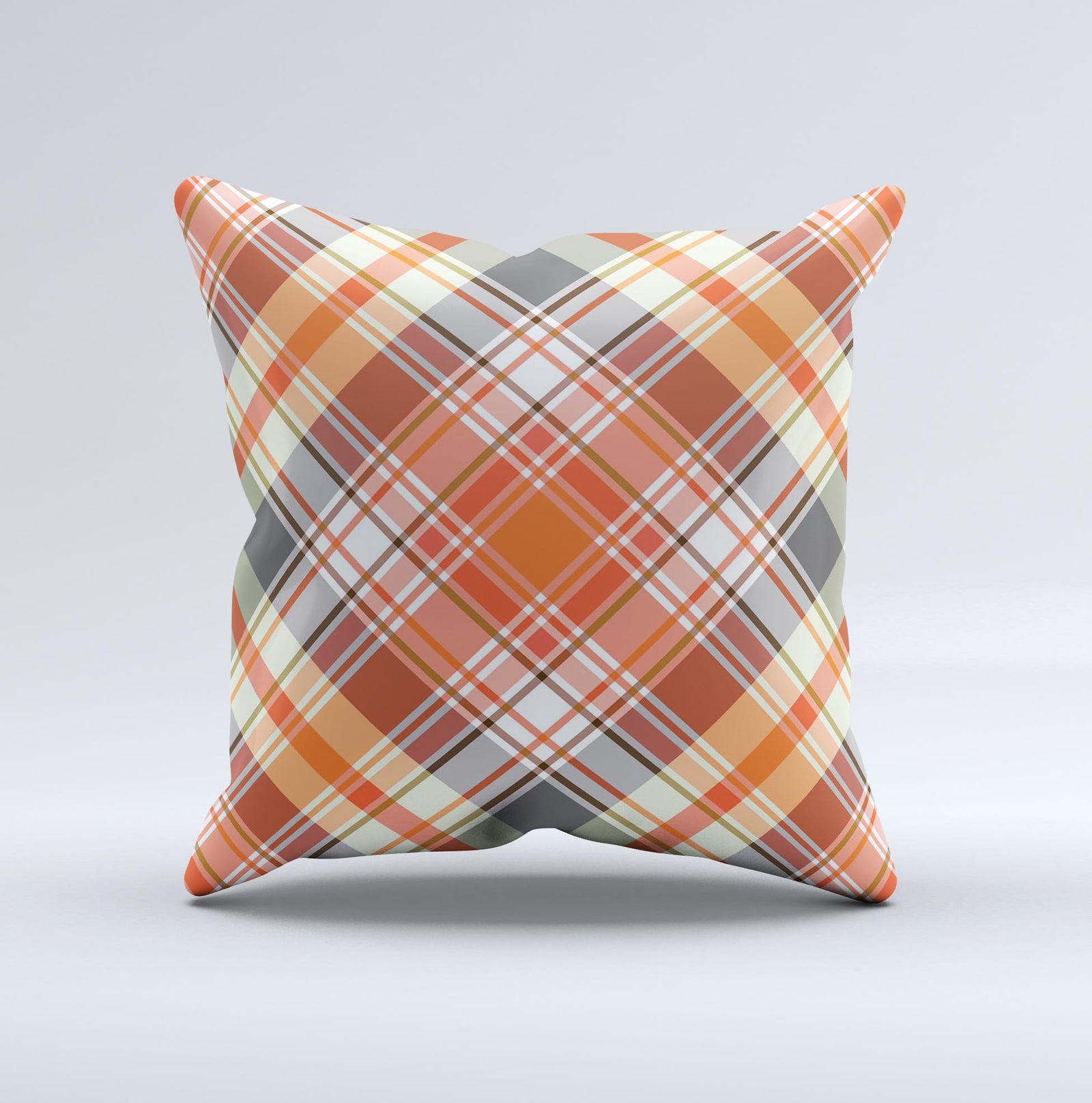 Gray & Bright Orange Plaid Layered Pattern V5 Ink-Fuzed Decorative Thr ...