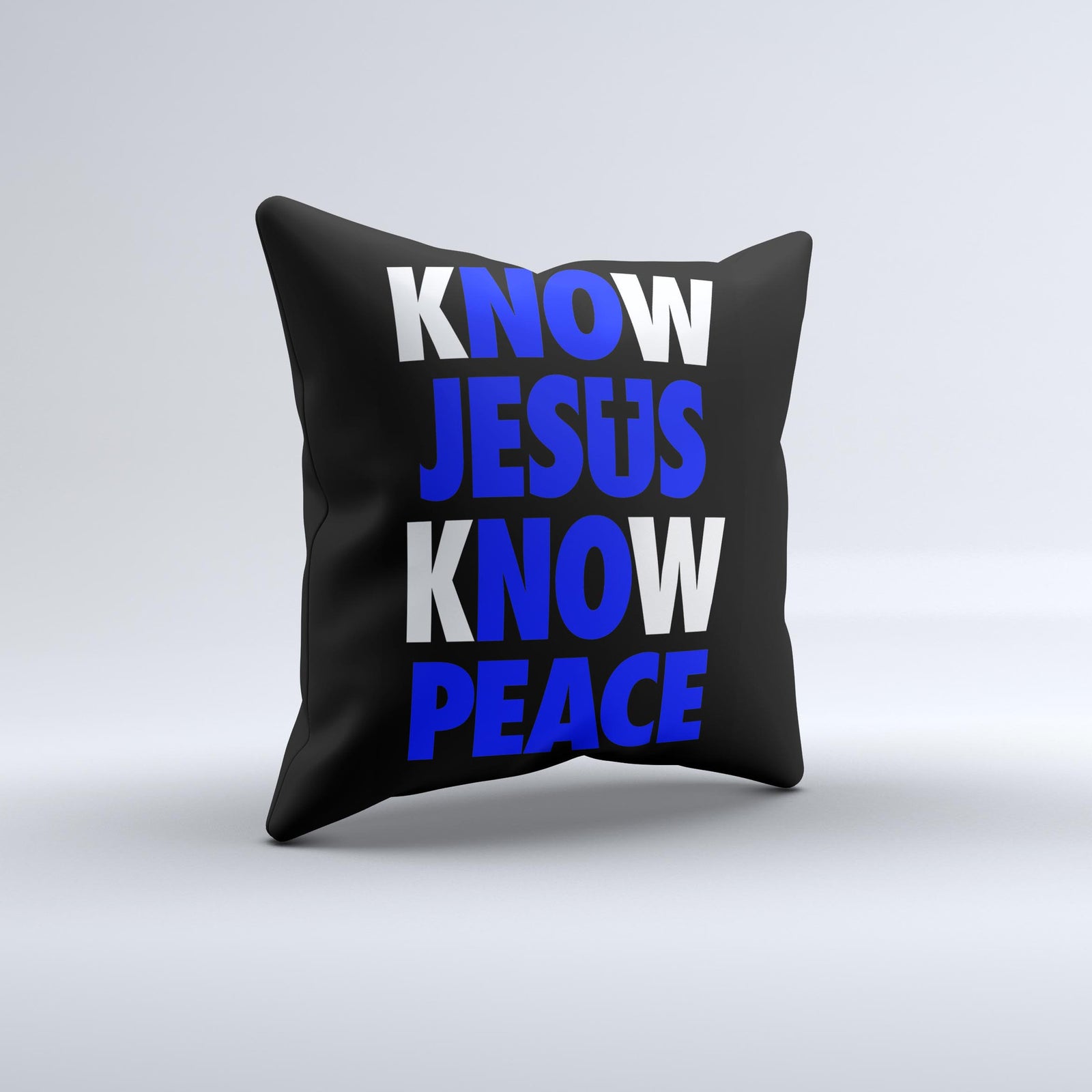 Know Jesus Know Peace - White and Royal Blue Over Black Ink-Fuzed Deco ...
