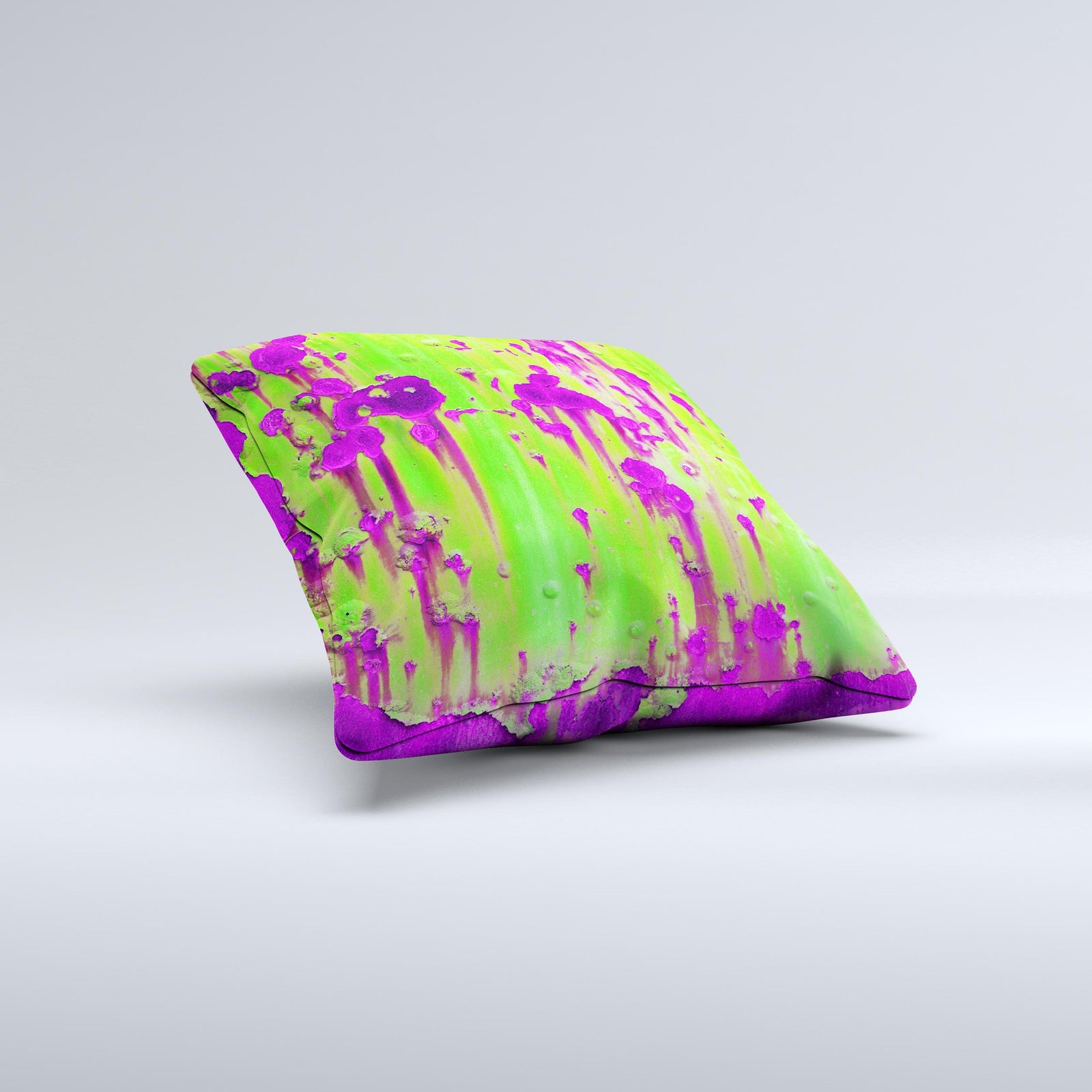 Lime Green Metal with Hot Purple Rust Ink-Fuzed Decorative Throw Pillo ...