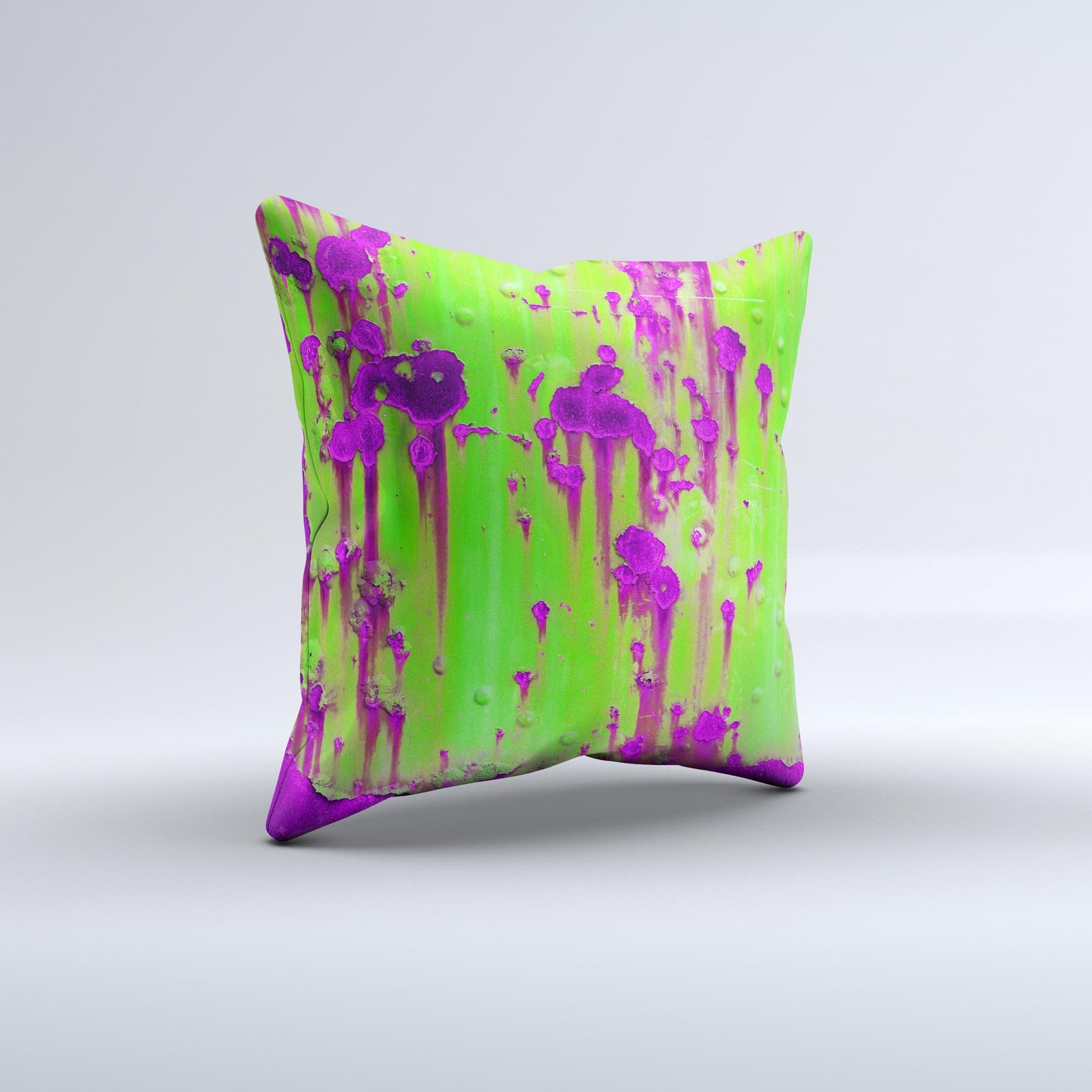 Lime Green Metal with Hot Purple Rust Ink-Fuzed Decorative Throw Pillo ...
