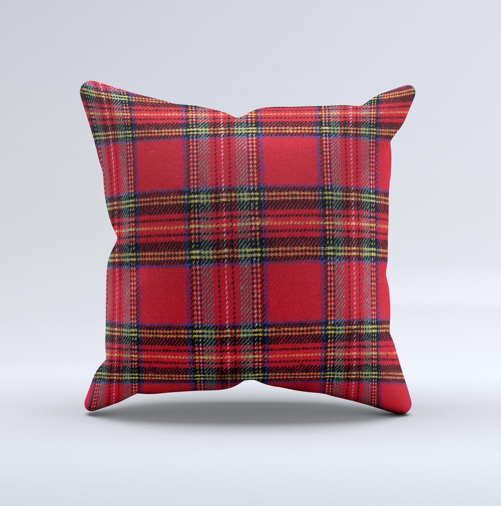 Red Stuart Tartan Plaid Fabric Pattern Ink-Fuzed Decorative Throw Pill ...