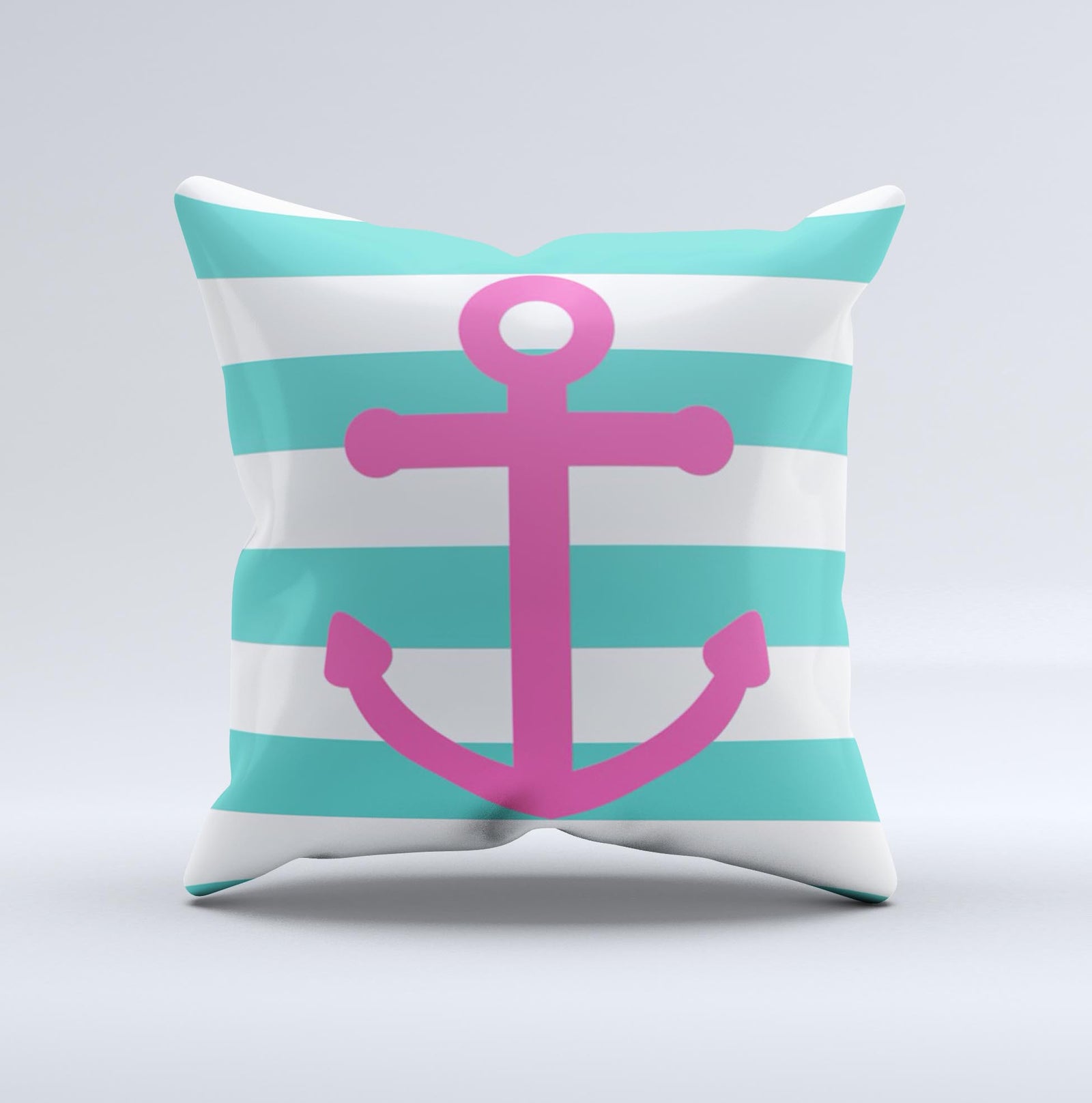 Teal Striped Pink Anchor Ink-Fuzed Decorative Throw Pillow – DesignSkinz
