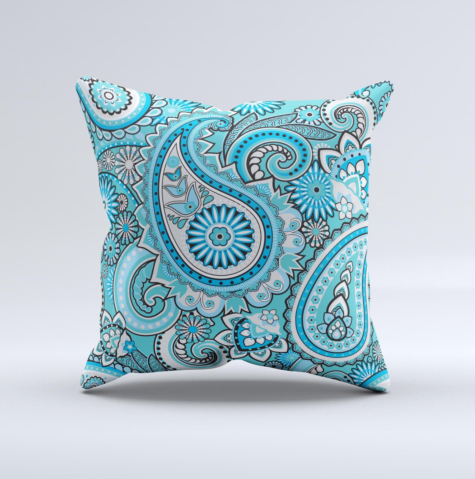 Vibrant Blue and White Paisley Design Ink-Fuzed Decorative Throw Pillo ...
