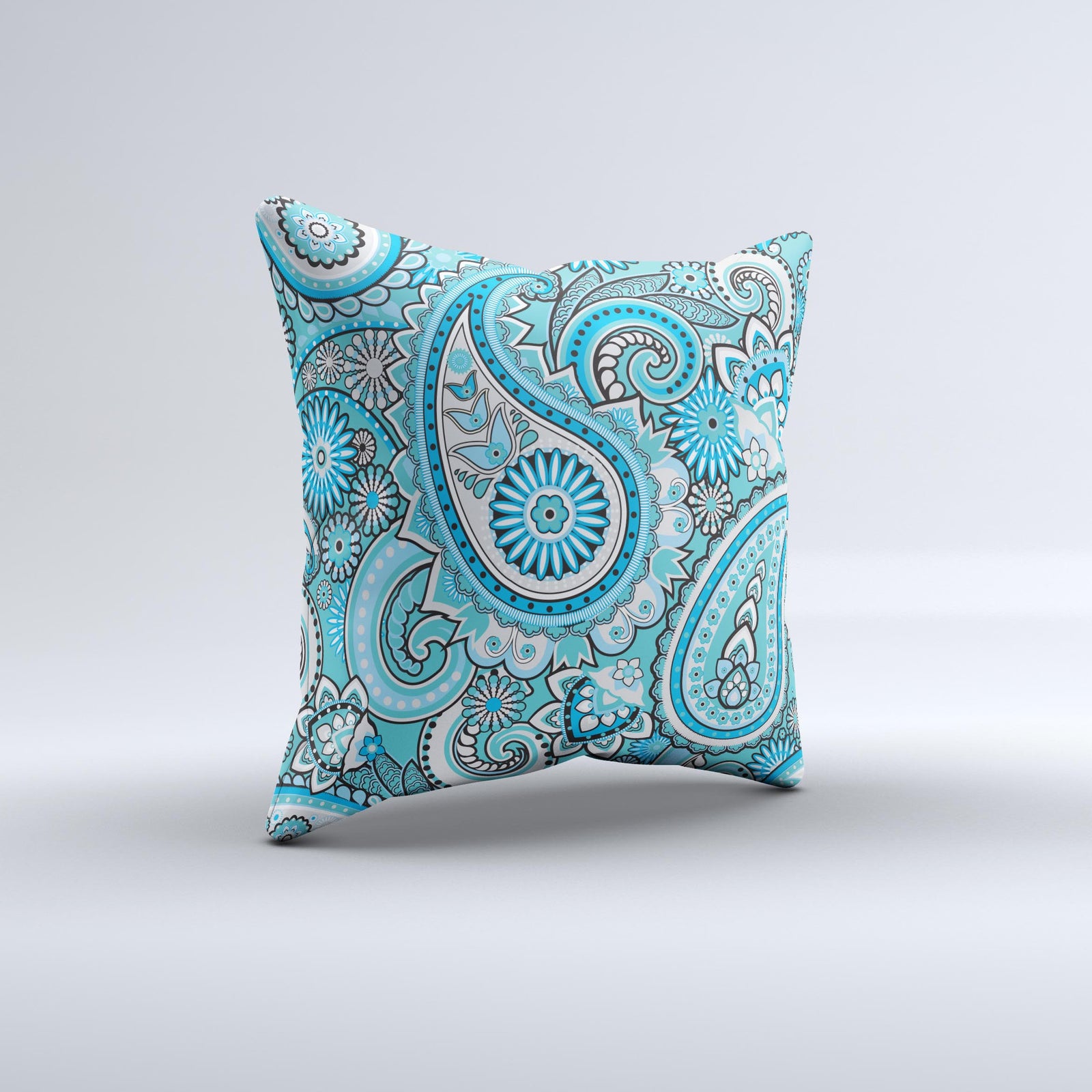 Vibrant Blue and White Paisley Design Ink-Fuzed Decorative Throw Pillo ...