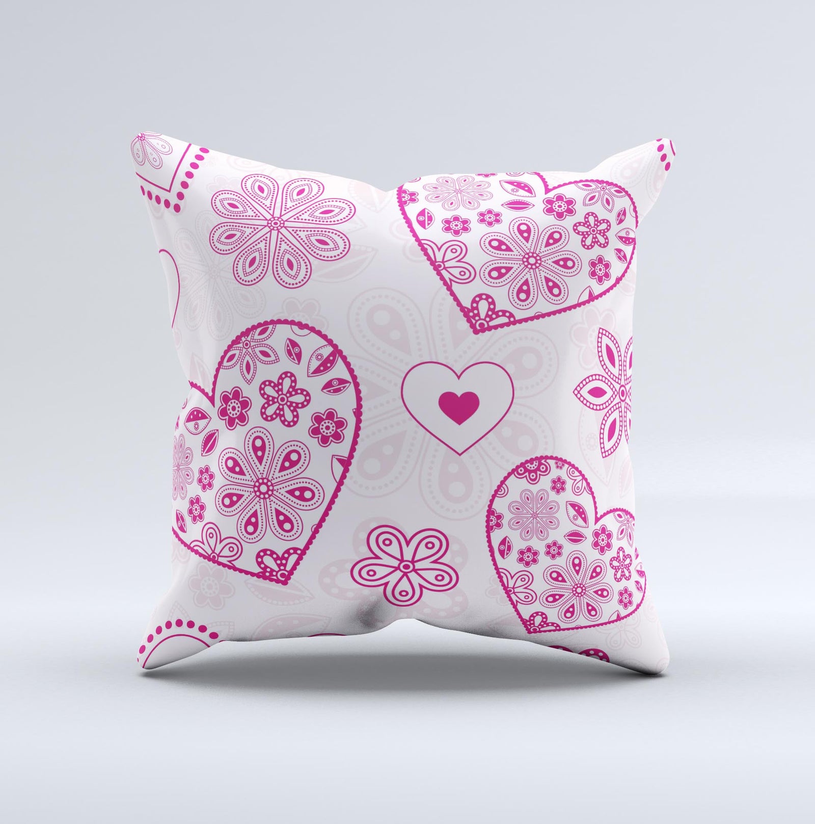 Pink Floral Designed Hearts ink-Fuzed Decorative Throw Pillow – DesignSkinz