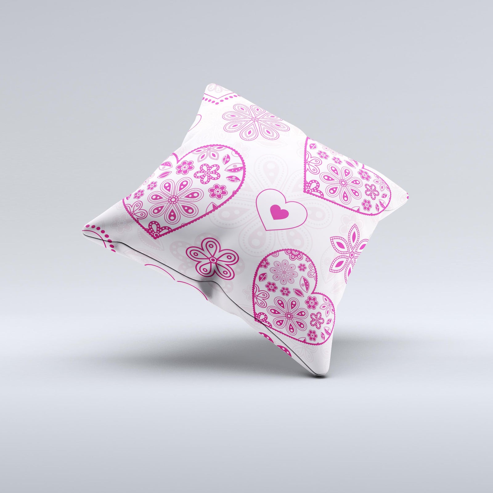 Pink Floral Designed Hearts ink-Fuzed Decorative Throw Pillow – DesignSkinz