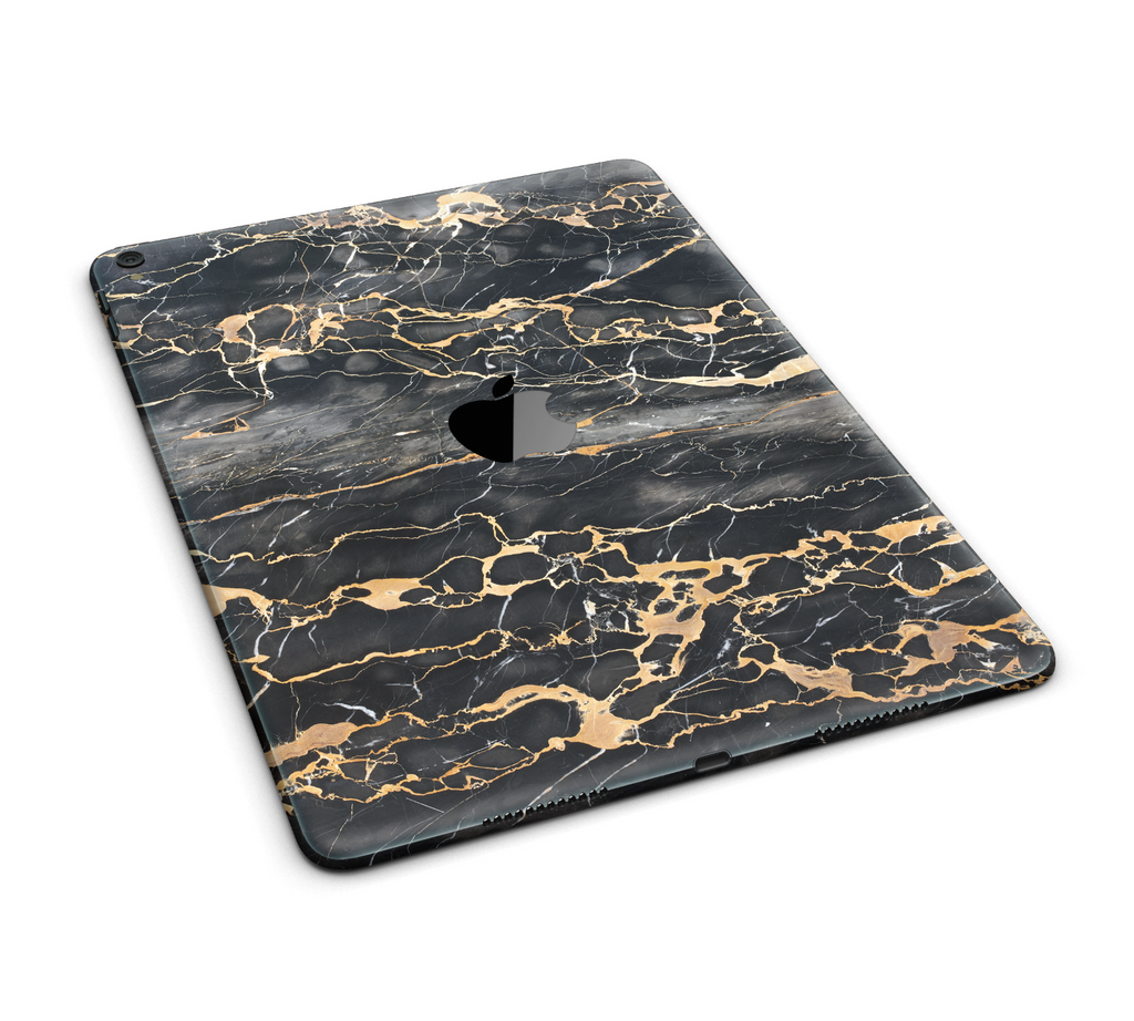 The Black and Gold Marble Surface Full-Body Skin for the Apple iPad Pr ...