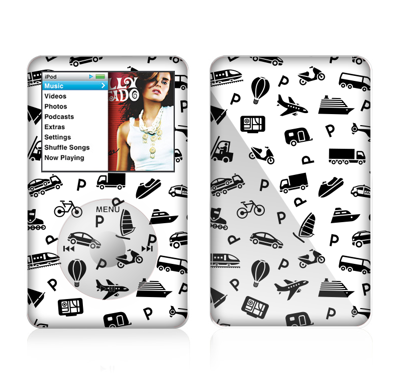 The Black and White Travel Collage Pattern Skin For The Apple iPod Cla ...