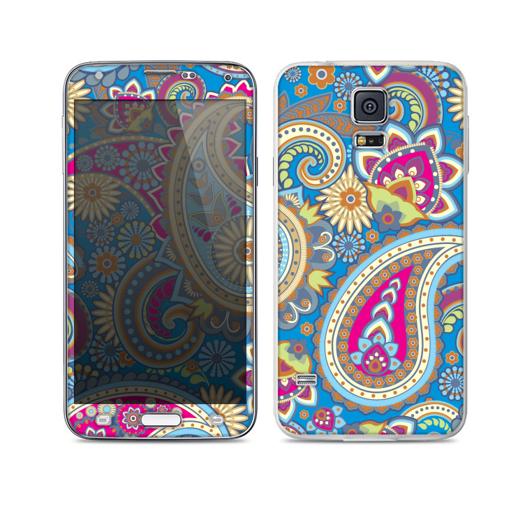 The Blue & Pink Layered Paisley Pattern V3 Skin For the Samsung Galaxy ...
