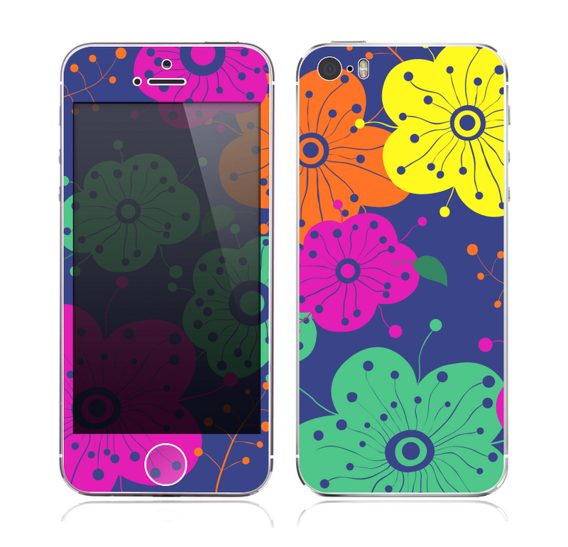 The Bright Colored Cartoon Flowers Skin for the Apple iPhone 5s ...