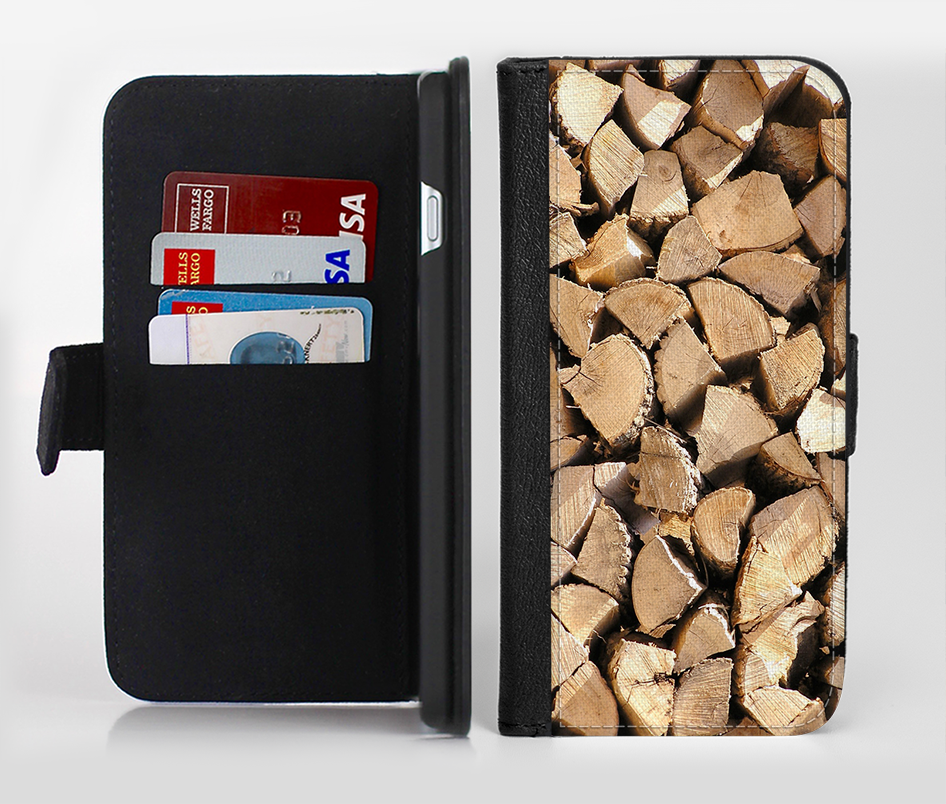 The Chopped Wood Logs Ink-Fuzed Leather Folding Wallet Credit-Card Cas ...