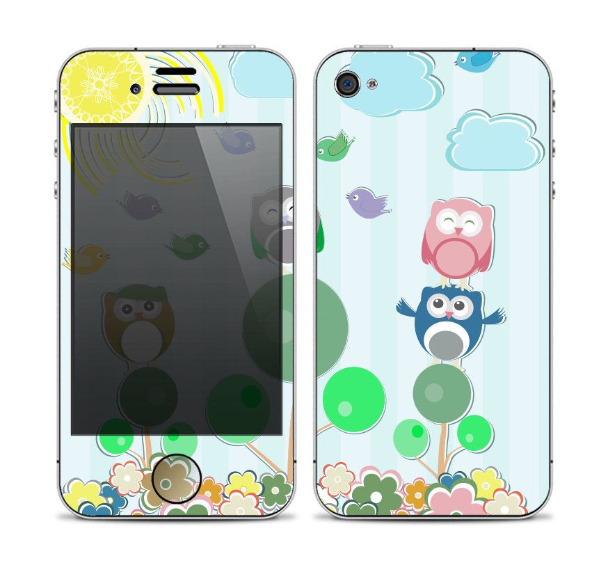 The Colorful Emotional Cartoon Owls in the Trees Skin for the Apple iP ...