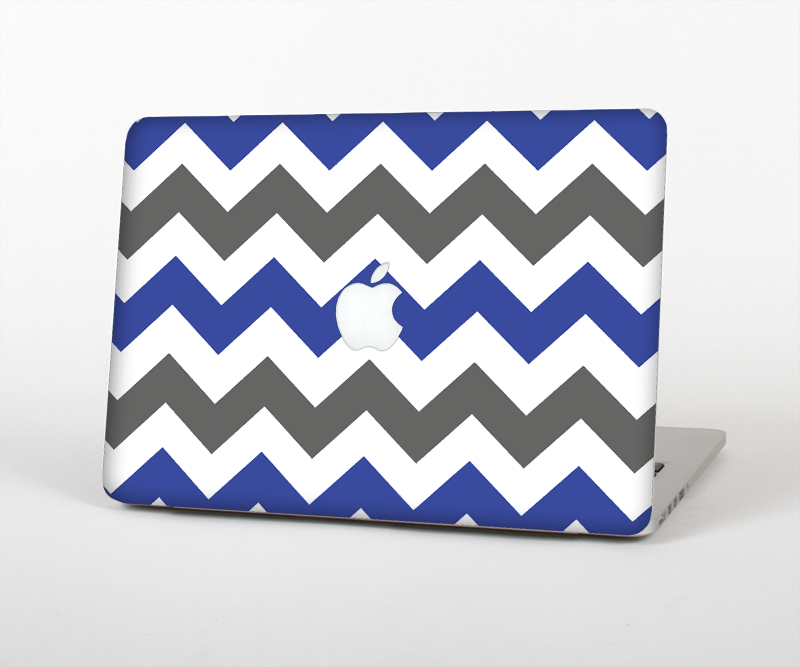 The Gray & Navy Blue Chevron Skin Set for the Apple MacBook Pro 15" wi ...