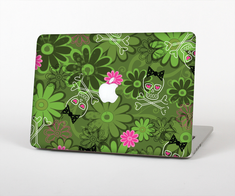 The Green Retro Floral and Skulls Skin Set for the Apple MacBook Pro 1 ...