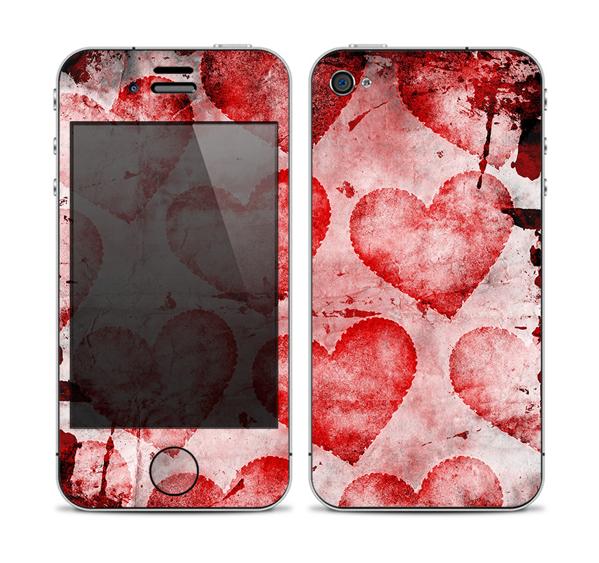 The Grunge Dark & Light Red Hearts Skin for the Apple iPhone 4-4s ...