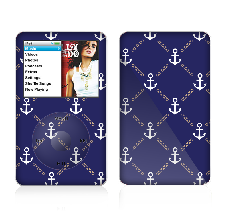 The Navy Blue & White Seamless Anchor Pattern Skin For The Apple iPod ...