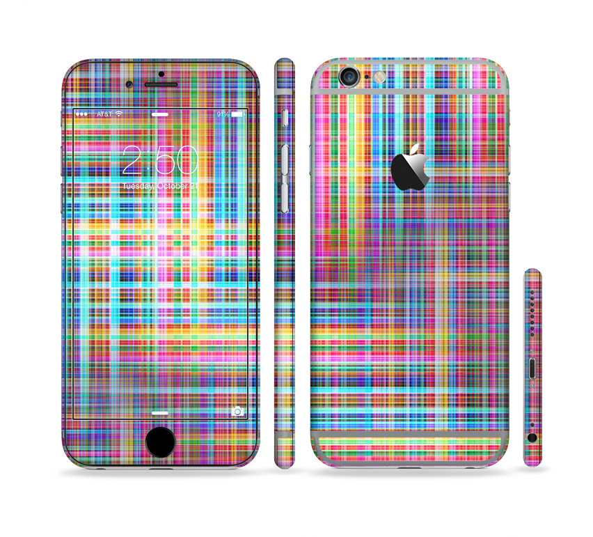The Neon Faded Rainbow Plaid Sectioned Skin Series for the Apple iPhon ...