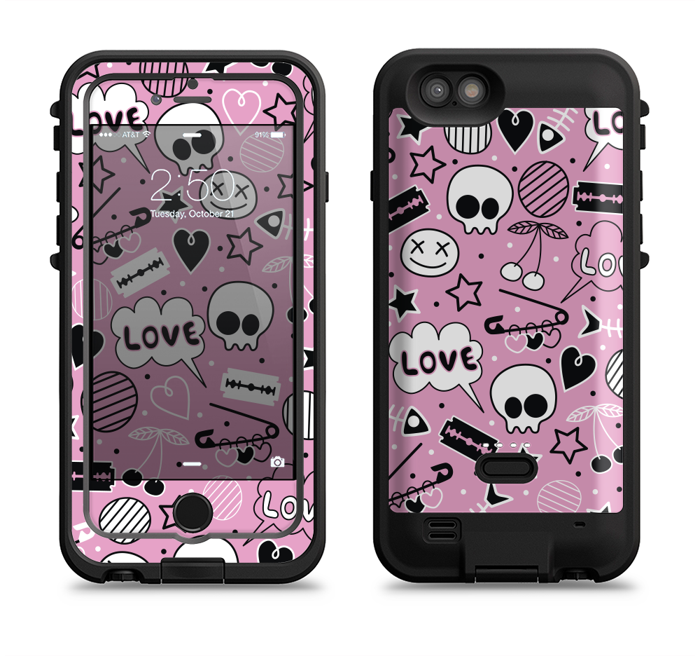 the pink black love skulls pattern v3 Apple iPhone 6/6s LifeProof Fre ...