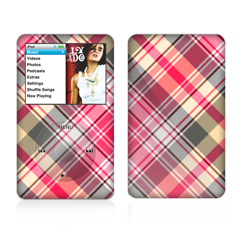 The Pink & Tan Plaid Layered Pattern V5 Skin For The Apple iPod Classi ...