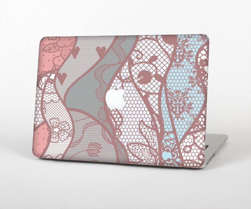 The Pink & Teal Lace Design Skin Set for the Apple MacBook Pro 15" wit ...