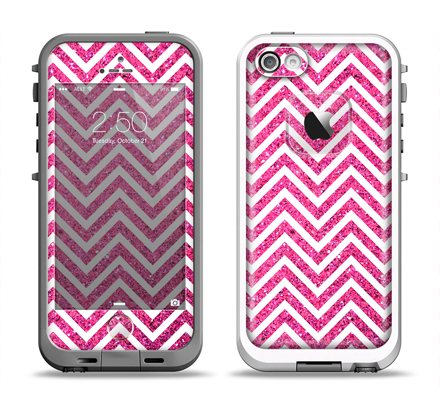 The Pink & White Sharp Glitter Print Chevron Apple iPhone 5-5s LifePro ...