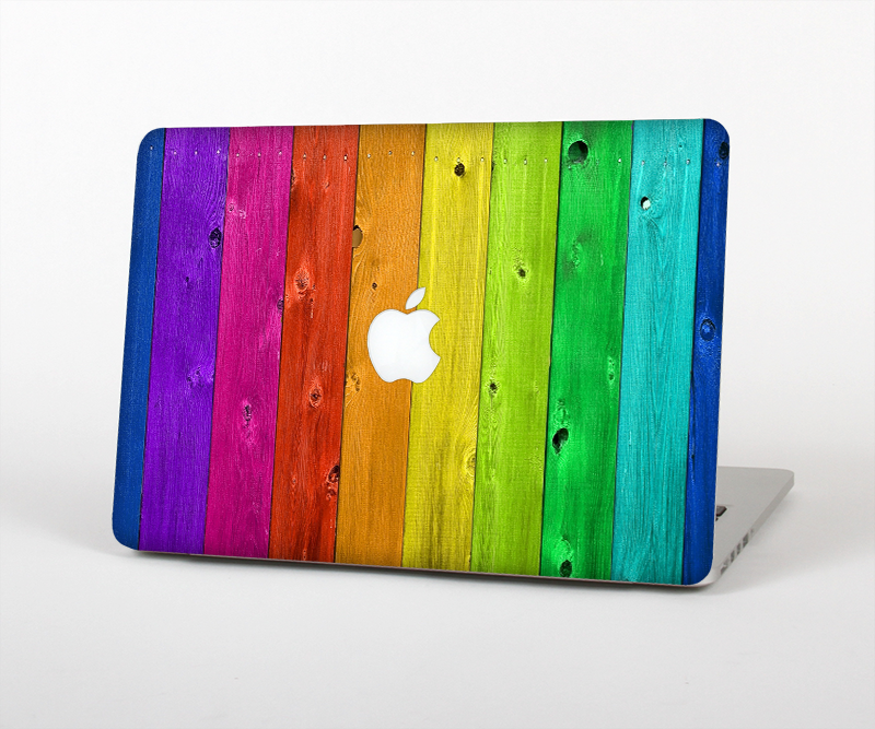 The Rainbow Highlighted Wooden Planks Skin Set for the Apple MacBook P ...