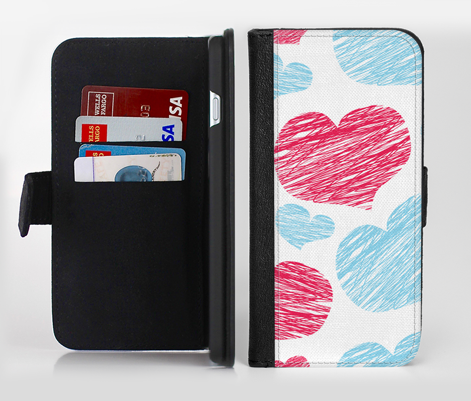 The Red and Blue Lopsided Loop-Hearts Ink-Fuzed Leather Folding Wallet ...